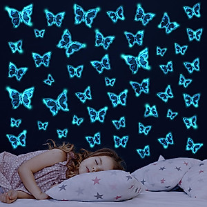 Glow in The Dark Butterfly Wall Decals Blue Luminous Butterfly Wall Stickers Wall Art Butterfly Decor DIY Wall Decals for Kids Girls Bedroom Bathroom Decorations