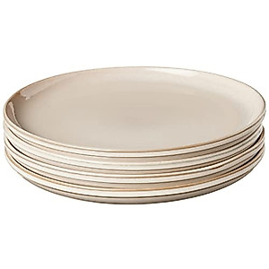 Corelle Stoneware 4-Piece Ceramic 10.5" Dinnerware Plate Set, High Edge Raised Rim Flat Dishes, Modern Rustic Handcrafted Artisanal Double Bead Glaze, Oatmeal