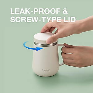 LocknLock Metro Tea Mug Mint 13oz/400ml, Tea and Coffee Mug Cups with Tea Infuser Strainer, Lid and Handle, Double Wall Stainless Steel Vacuum Insulated Travel Tumbler