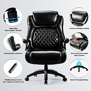 YI DANICA High Back Big & Tall 400lb Office Chair - Heavy Duty Metal Base, Adjustable Tilt Angle Large Bonded Leather Ergonomic Executive Computer Swivel Chairs