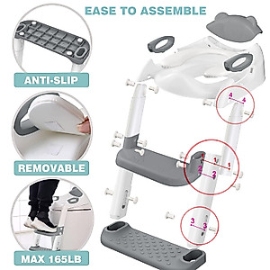 711TEK Potty Training Seat with Double Step Stool Ladder - 2022 Upgraded Version Potty Training Toilet, More Slip Resistant and Stable(Bear-Grey)