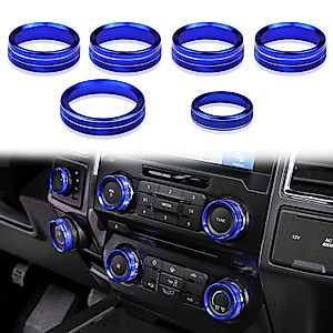 Kujunpao Air Conditioner Switch Trim Cover Aluminum Center Console Knob Compatible for Ford F150 XLT Accessories 2015-2019 6PCS(Blue)