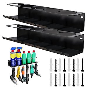 Fepinc 2 Pack 5 Hole Spray Can Organizer Can Holder, 17in Metal Spray Can Holder Rack Wall Mount Tool Shelf Organizer for Workshop, Shed, Garage, Home (2)