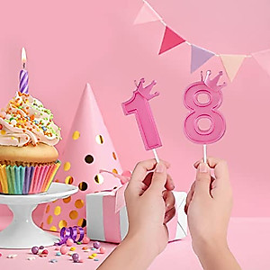 3 Inch Birthday Number Candle, 3D Number Candle with Crown Decor Large Cake Topper Number Candles for Birthday Cakes Wedding Anniversary Graduation Festival Party (Pink, 5)