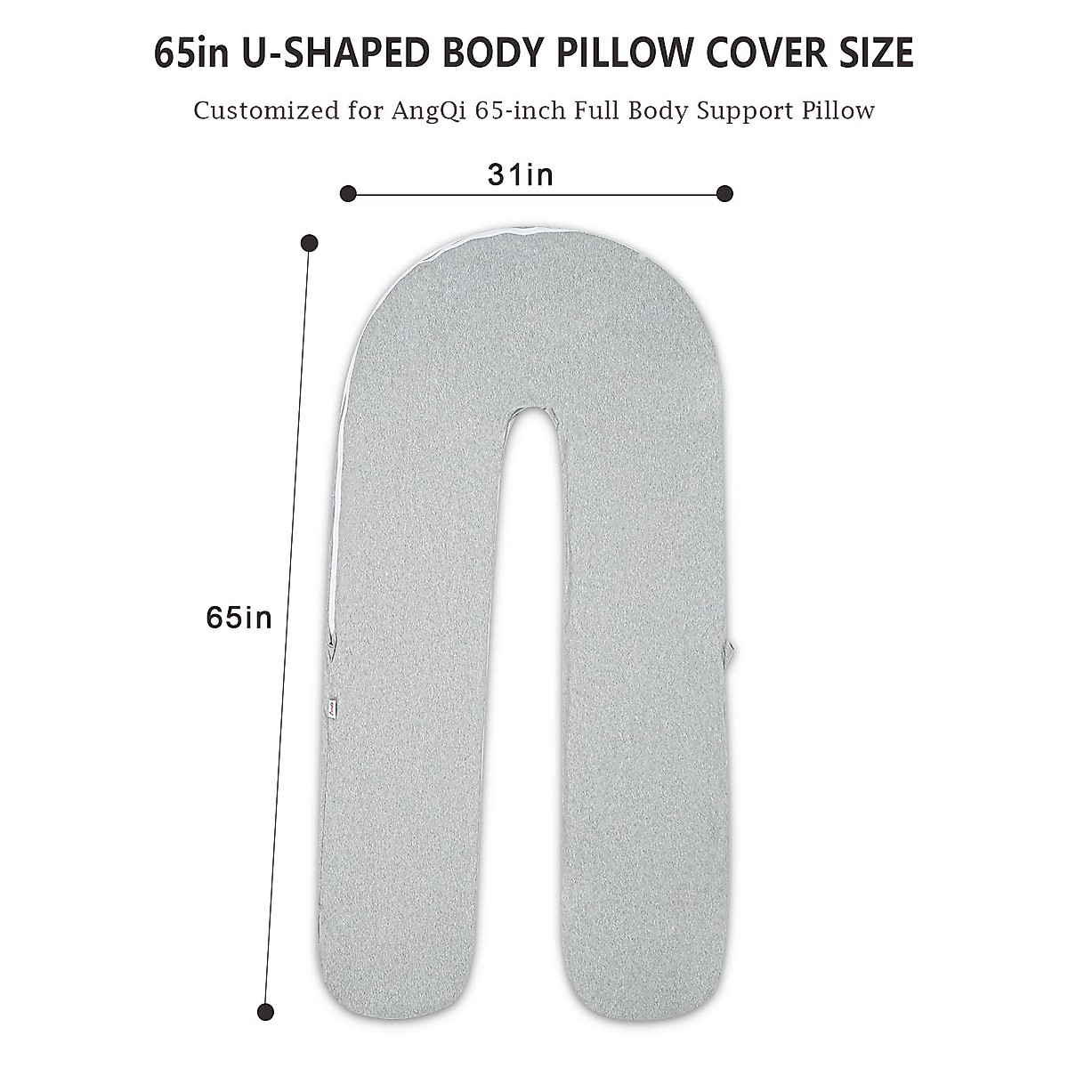 AngQi Pregnancy Pillow Cover Case - U Shaped Pillowcase – Fit 65" x 31" U Shape Pillows - Total Body/Maternity Pillow Replacement Cover - Stretch Jersey Knit Cotton - Gray