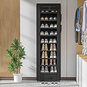 OYREL Shoes Rack,10 Tier Tall Shoe Rack - Narrow Shoe Rack with Storage Box,Fabric Covered Shoe Rack,Metal Shoe Rack Organizer,Shoe Racks for Closets,Shoe Stand,Shoe Shelf Storage,17.7"L 11.8"W 68.9"H