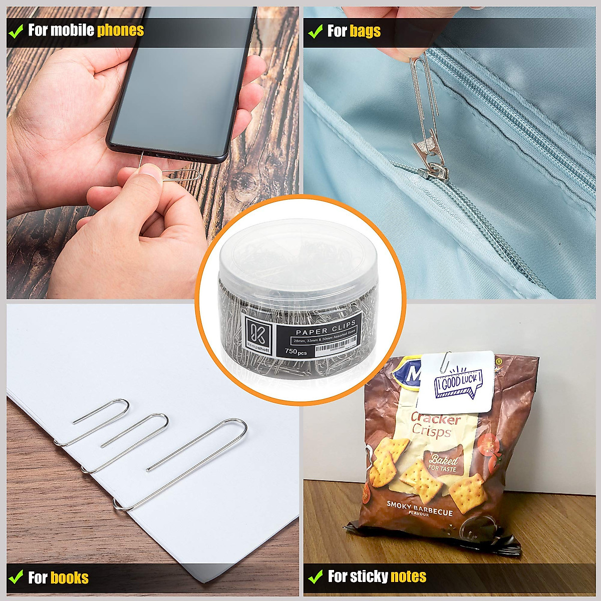 Kempshott 750 Paper Clips Assorted Sizes Small, Medium and Large Paper Clips for Paperwork Ideal for Home, School and Office Use (Assorted, Silver)