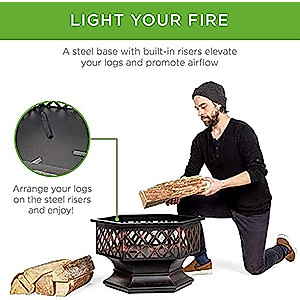 NaoSIn-Ni Garden Square Metal Brazier, Fire Pit with BBQ Grill Shelf Garden with Poker, Grill, Mesh Lid, Grate 63 61cm