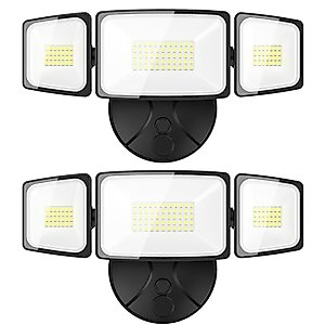 Onforu 2 Pack 60W Flood Lights Outdoor, 6000LM LED Flood Light Outdoor Switch Controlled, IP65 Waterproof Outdoor Flood Light Fixture with 3 Adjustable Heads, 6500K Security Light for Eave Garden Yard