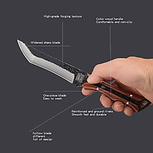 HENWAFX boning knife for meat cutting,Hand Forged Chef Knife Meat Butcher Cleaver Kitchen Knife for Outdoor hunting camping barbecue with sheath, meat and fish fillet bbq knife
