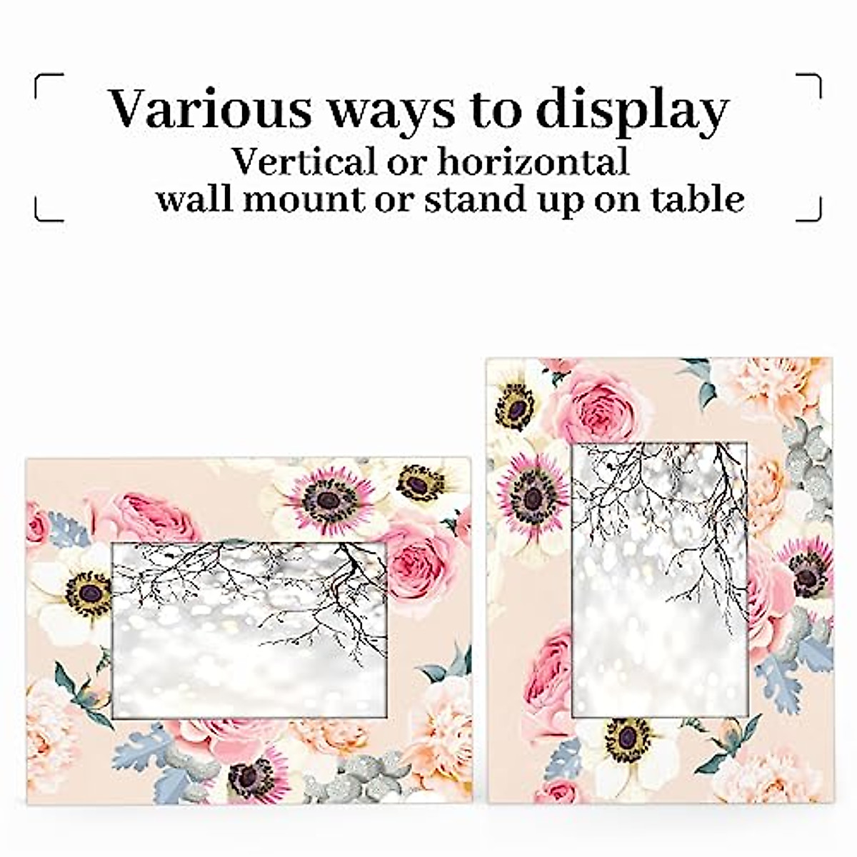 POFATO Chrysanthemum Pink Rose 4x6 Picture Frame Wood Photo Frame for Tabletop Display Wall Mount Picture Frame Display 4x 6 Inch Photo Wall Decor Home Gift Frames