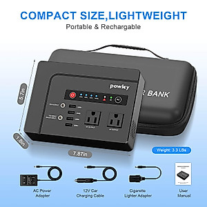 Powkey Portable Power Station 200W, 146Wh Portable Solar Generator Battery Pack with 2 Pure Sine Wave AC Outlets/4 USB A/1 DC Port, Lithium Battery Backup Power Supply for Camping Travel Outdoor Home