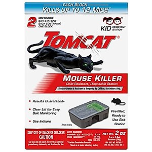 Tomcat Mouse Killer Child Resistant, Disposable Station, 2 Pre-Filled Ready-To-Use Bait Stations