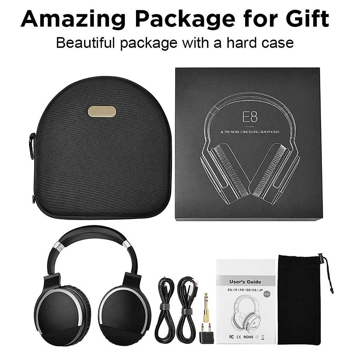 Tapvos E8 Bluetooth Headphones Wireless Headphones Active Noise Cancelling Headphones Over Ear with Microphone, Soft Protein Earpads, 30 Hours Playtime for Travel/Work (Silver)