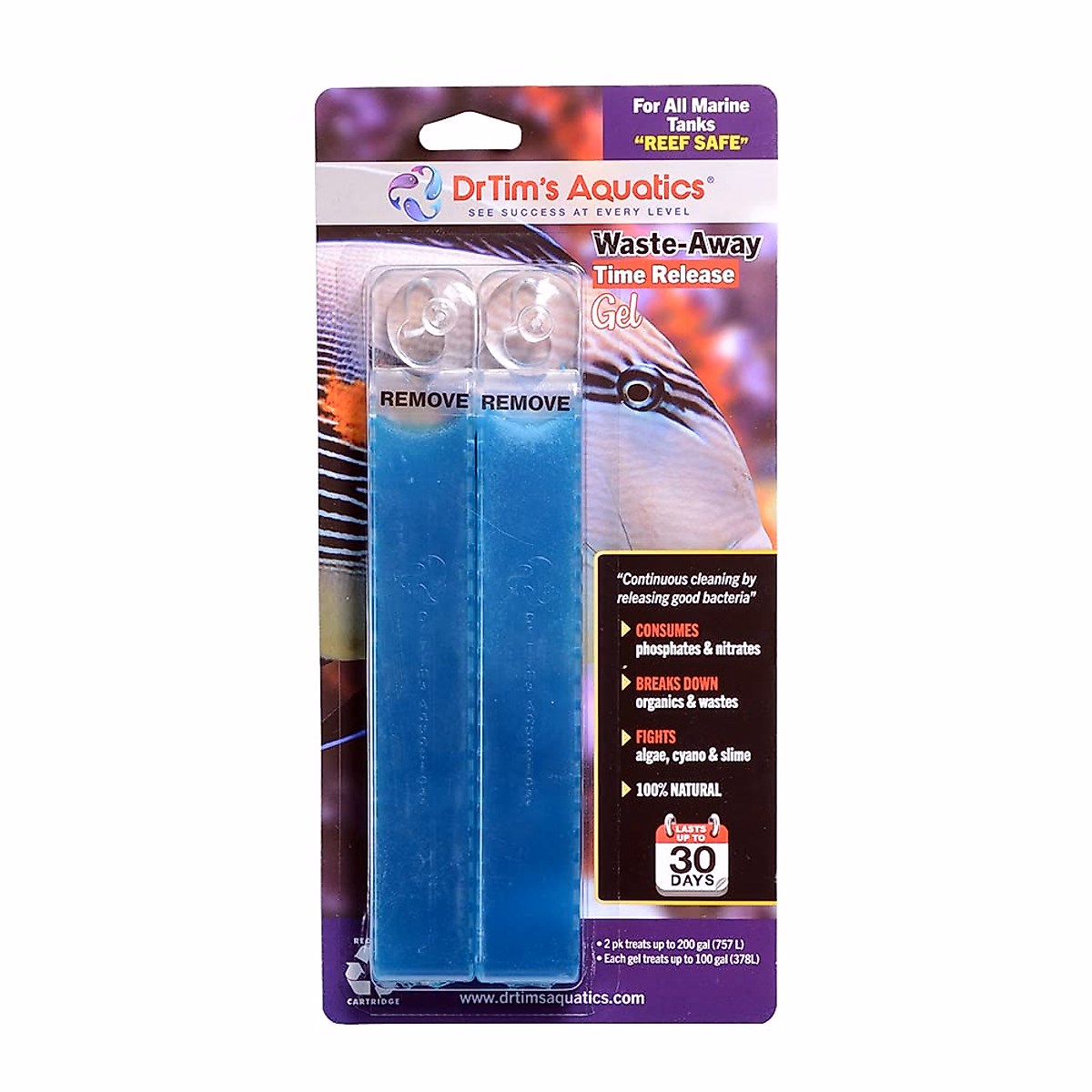 DrTim's Aquatics Reef Safe Waste-Away Time Release Gel – Natural Fish Tank & Aquarium Leave-in Waste Management Solution for Dissolving Cleaning Organic Sludge - 2 Pack Treats 200 gal