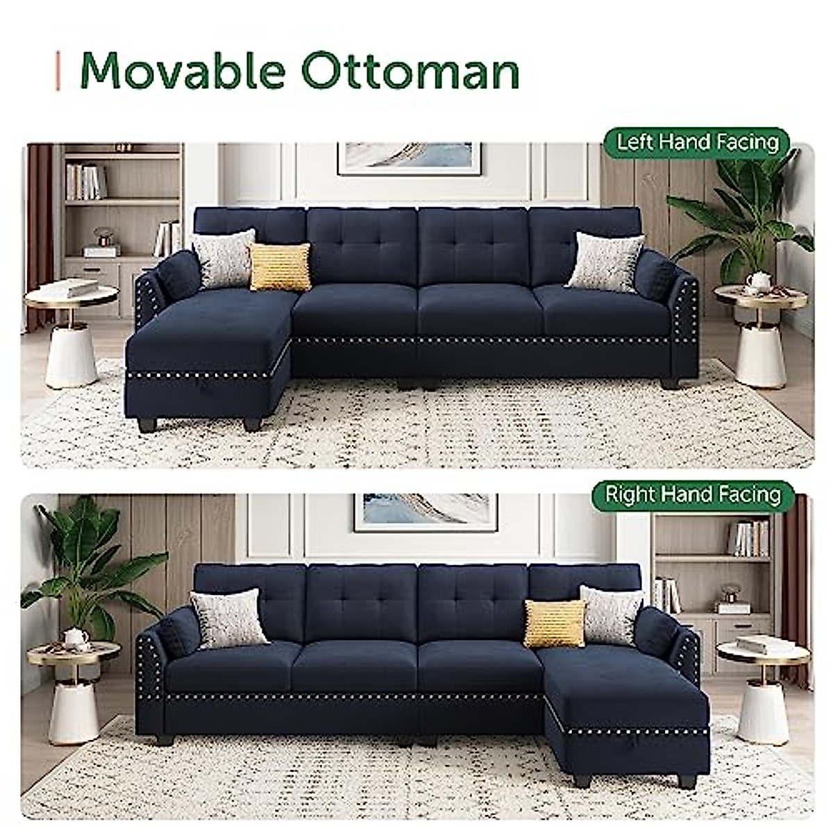 HONBAY Velvet Sectional Sofa L Shaped Couch Reversible Sectional Couch Sofa for Small Space,Dark Blue