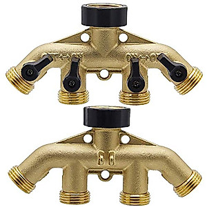 Twinkle Star 4 Way Heavy Duty Brass Garden Hose Splitter, Hose Connector 3/4", Hose Spigot Adapter with 4 Valves