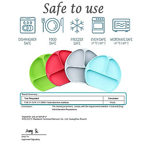 Silicone Suction Plates for Babies, Stick to High Chair Trays and Table, Divided Baby Dishes, Perfect Kids Plates, BPA Free