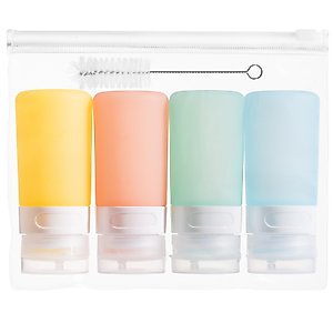 MICEBAY Condiment Squeeze Bottles for Sauces, 2-oz Mini Silicone Salad Dressing Container to Go with Reusable Sandwich Bag, Leakproof Ketchup Bottle for Bento Lunch Box, 4 Pack, Candies