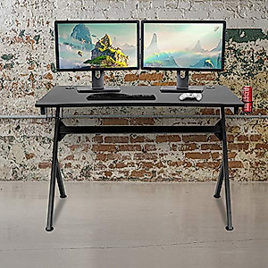 Flash Furniture Duncan Gaming Desk 45.25" x 29" Computer Table Gamer Workstation with Headphone Holder and 2 Cable Management Holes