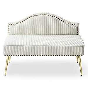 Yoluckea 46.5" Modern Upholstered Velvet Loveseat Sofa Tufted Dining Bench Office Loveseat Couch Armless Mid-Century 2 Seater Sofa with Golden Legs for Living Room Bedroom (White)