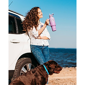 BUZIO 40oz Water Bottle Fits in Cup Holder, Insulated Tumbler with Handle, Water Flask with Lid for Cold Hot, BPA-Free Sweat-Proof Wide Mouth Travel Mug for Sports, Gift for Him Her, Gradient Purple