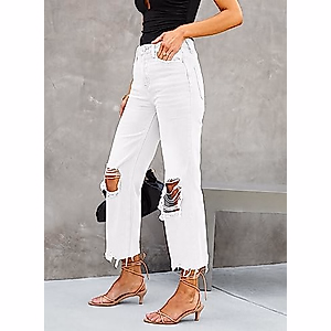 LOLONG White Jeans for Women Ripped Flare Trendy High Waisted Casual Distressed Bell Bottom Pants