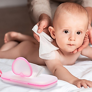 Wipes Dispenser for Travel, Portable Wipe Holder Wipes Container Refillable Diaper Wipe Case for Travel Outdoor Cars Wipes Pouch Reusable Diaper Wipe Holders (Pink)