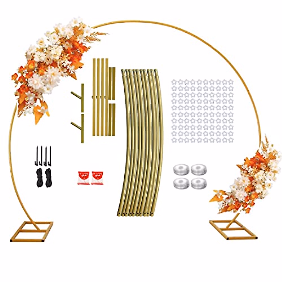 Round Balloon Arch Stand with Base Adjustable, 9.5ft x 7.2ft Gold Metal Circle Balloon Garland Stand Frame Kit for Wedding Engagement Gender Reveal Baptism Birthday Baby Shower Decoration