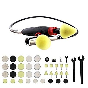 SGCB 41PCS Powerful Mini Detail Polisher 5/8" Thread 20,000RPM w/Assorted Pads Polishing Foam Pad Kit Comfort Grip Flexible Rotary Polisher Shaft Pencil Style Micro Die Grinder Set Extension Drill