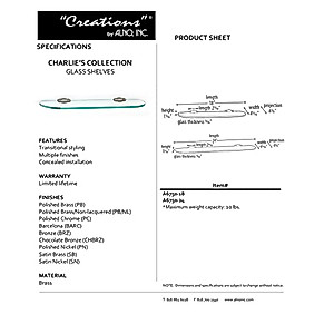 Alno Charlie's Collection 24" Glass Shelf with Brackets - Satin Brass