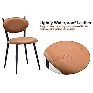 ZHNT Cognac Colour Vegan Leather Upholstered Modern Dining Chairs,Metal Legs for Kitchen Dining Room Chair,Bedroom,Living Room Chairs Set of 2 (Brown)