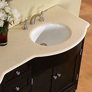 Silkroad Exclusive HYP-0717-CM-UWC-72 Cream Marfil Marble Stone Top Double Sink Bathroom Vanity with Cabinet, 72", Brown