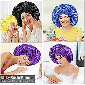 Weradau Pack of 2 Satin Sleeping Bonnet Women Elastic Satin Bonnet Sleep Cap, Adjustable Satin Shower Cap Hair Bonnet