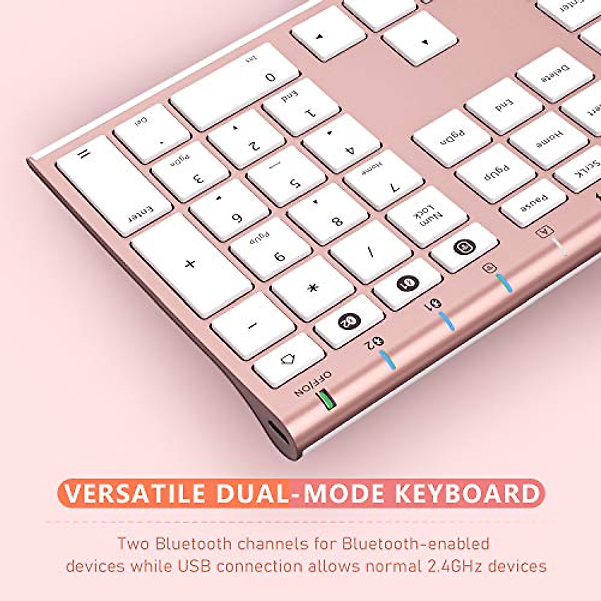 Bluetooth Keyboard Mouse, Multi-Device Wireless Keyboard Mouse Combo, Ultra Slim, Rechargeable, Dual-Mode(Bluetooth 4.0 + USB), for Windows/Mac OS (Rose Gold)