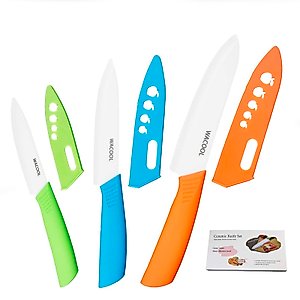 WACOOL Ceramic Knife Set 3-Piece (6-inch Chef's Knife, 5-inch Utility Knife,4-inch Fruit Paring Knife), with 3 Knife Sheaths for Each Blade (Colorful Handle)