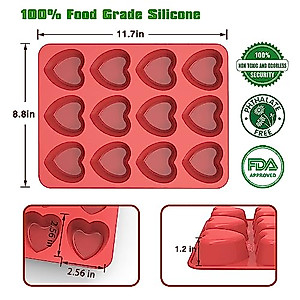 SILIVO Silicone Heart Shaped Muffin Pan (2 Pack) - Nonstick Heart Shaped Silicone Molds for Baking, Heart Shaped Cupcake Pan for Brownies, Tartlets and Egg Bites
