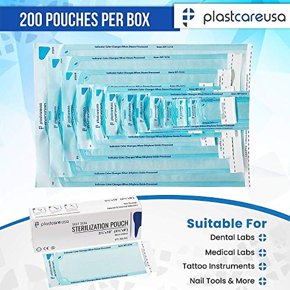 200 12 Inch x 19 Inch Sterilization Pouches, Sterilizer Autoclave Bags for Sterilizing Dental Medical Instruments and Cleaning Tools