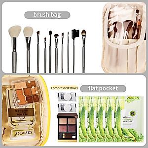 POWERWOO Travel Makeup Bag for Women, Double Layer Cosmetic Bag Organizer Brush bag with upgrade Zipper, Aesthetic Design Ladies Bag, Pink Toiletry Bag as Wedding and Happy New year gift bags