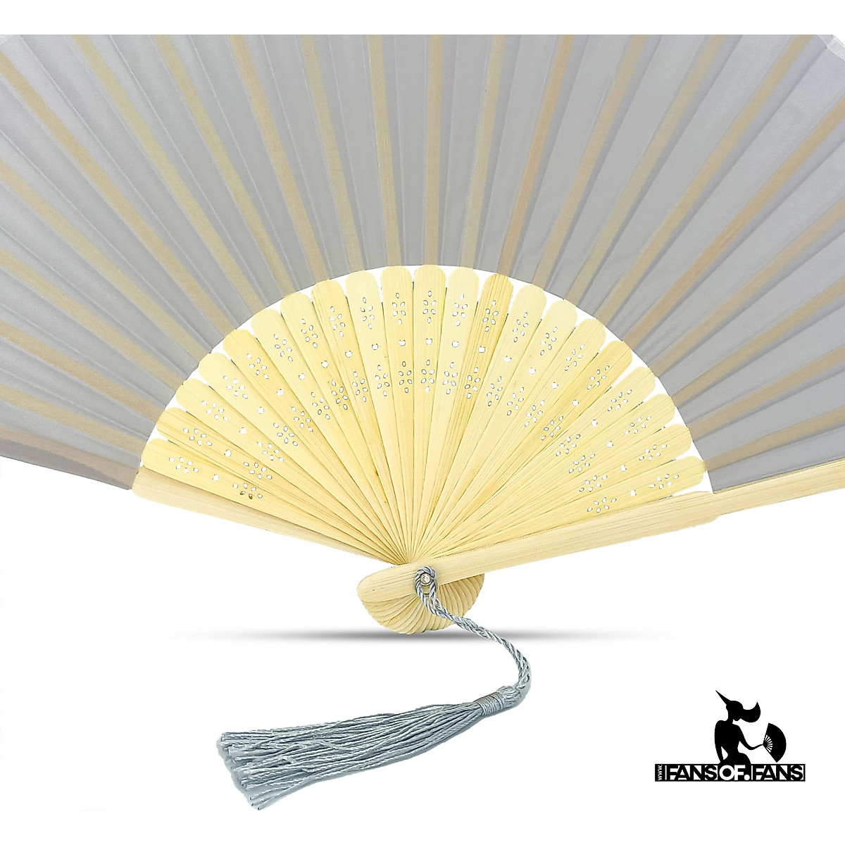 FANSOF.FANS Fabric Handheld Folding Hand Fan With a Tassel Grade A Bamboo Ribs for Women Girls Summer Party Event Favor Birthday Wedding Souvenir Gift (Baby Grey)