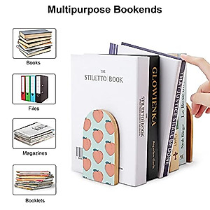 2 Pack Wood Bookends,Peach Pattern Decorative Book Ends Support for Shelves Desktop Organizer Wooden Bookshelf for Home School Office