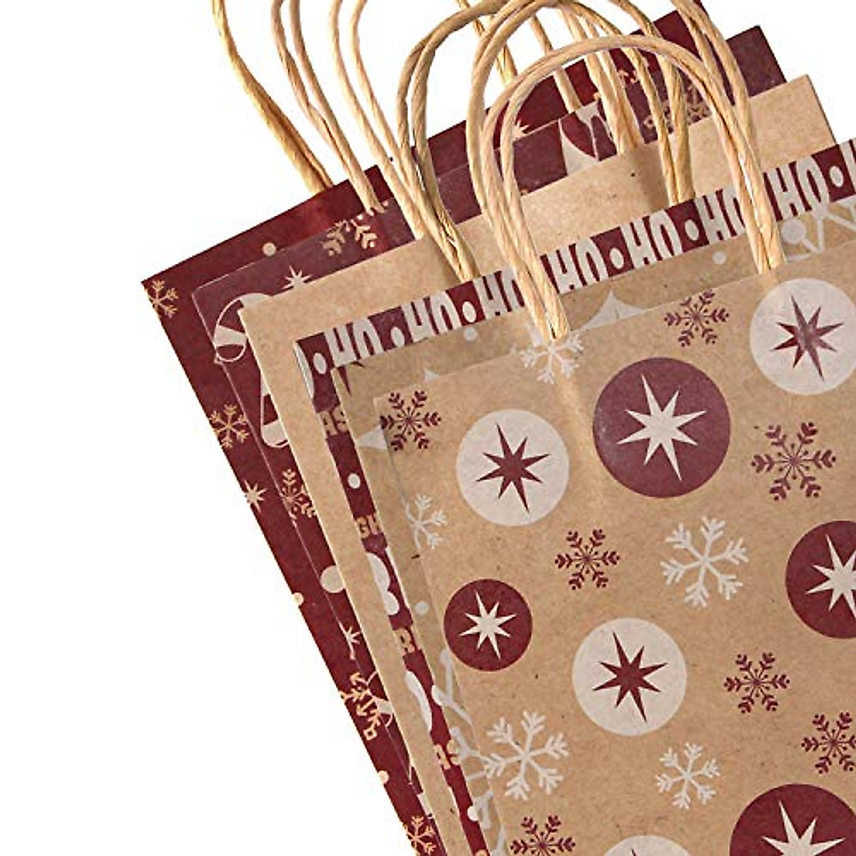 JOYIN 24 Christmas Holiday Kraft Paper Goody Gift Bags 9x7.25x3.5 with Handles for Xmas Gift-giving, Classrooms Party Favors Wrapping Goodie Bag