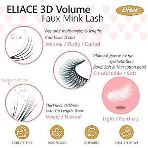 Eliace Eyelashes, 50 Pairs 5 Styles lux Faux Mink Lashes Natural Look Wispy Fluffy Handmade Cat Eye lashes False Eyelashes Set, Comfortable & Light weight Lashes Strips,Makeup Fake Eyelashes Pack