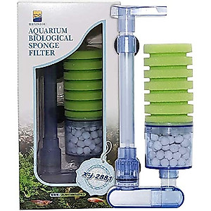UPETTOOLS Aquarium Biochemical Sponge Filter Ultra Quiet Aquarium Air Pump Bio Sponge Fish Tank Foam Filter Comes with 4/2 Spare Sponges 4/2 Bag of Bio Ceramic Media Balls