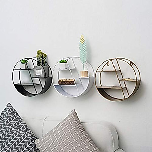 Ochine Wall Mounted Floating Shelves Rustic Round Storage Display Hexagonal Wall Hanging Shelf Home Decor for Living Room, Bedroom, Bathroom, Office, Kitchen