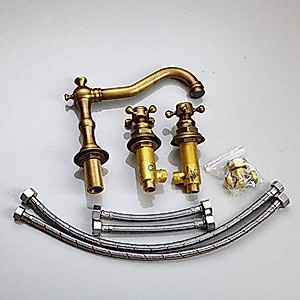Bathroom Kitchen Basin Mixer Tap Sink Faucet 2 Handles 3Pcs Gold Bathroom Basin Faucet Bathtub Tap-Matte Black,Antique Brass