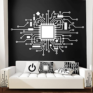 RTYUIHN Circuit Board Technology Computer Wall Sticker CPU IT Digital Music Producer Wall Decals Bedroom Vinyl Decoration