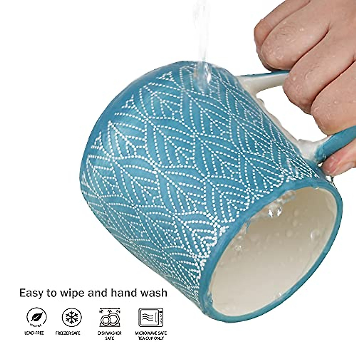 Taimei Teatime Coffee Mug with Lid Set of 2, 16.5 oz Ceramic Coffee Mugs with Handpainted Floral Pattern, Mugs Gift Set for Tea Lover, Woman and Couple, Microwave and Dishwasher Safe