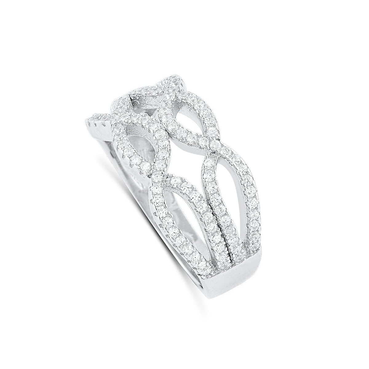 SILVERCLOSEOUT Rhodium Plated Sterling Silver Womens Cz Cubic Zirconia Stackable Braid Ring - Size 11