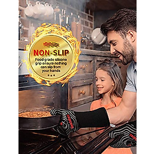 WEEDABEST Hot BBQ Gloves Heat Resistant Kitchen Oven Mitts Professional Long Heat Resistant Cooking Gloves for Grill,Grilling,Smoker,Barbeque,13.5 inch-Gray